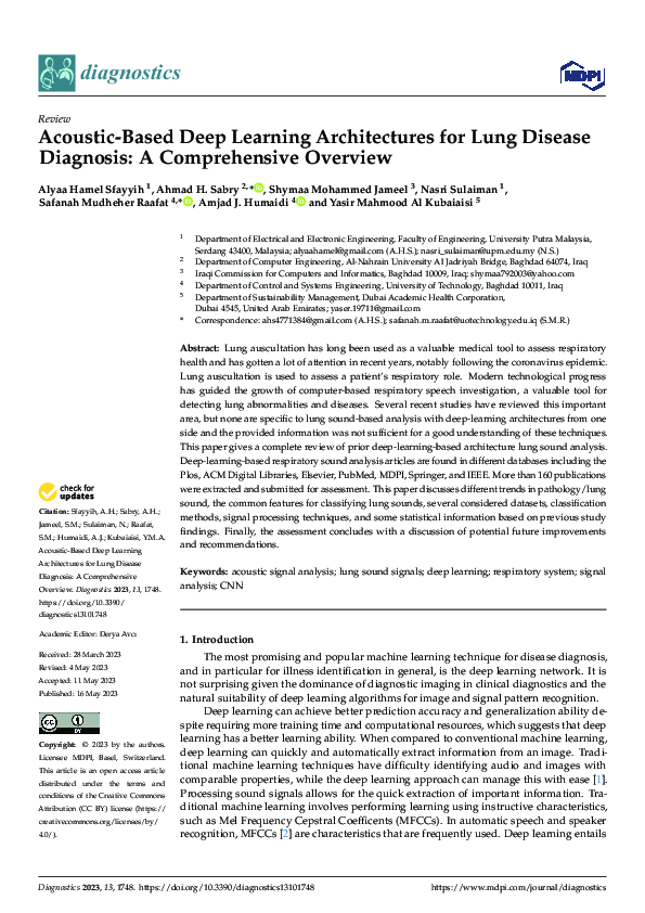 Pdf Acoustic Based Deep Learning Architectures For Lung Disease Diagnosis A Comprehensive