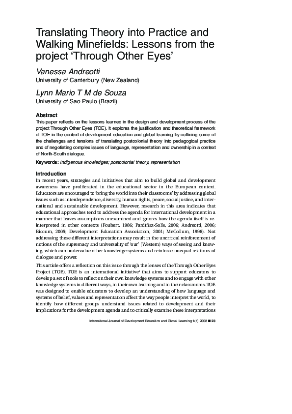 (PDF) Translating Theory into Practice and Walking Minefields: Lessons from the project 'Through ...