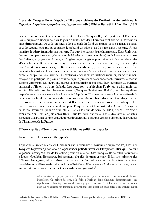 (PDF) Alexis de Tocqueville et Napoleon III
