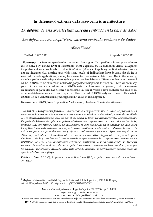 (PDF) In defense of extreme database-centric architecture