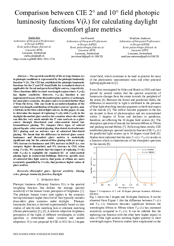 (PDF) Comparison between CIE 2° and 10° field photopic luminosity ...