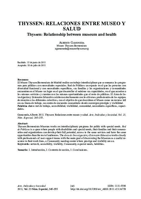 (PDF) Thyssen: relaciones entre museo y salud