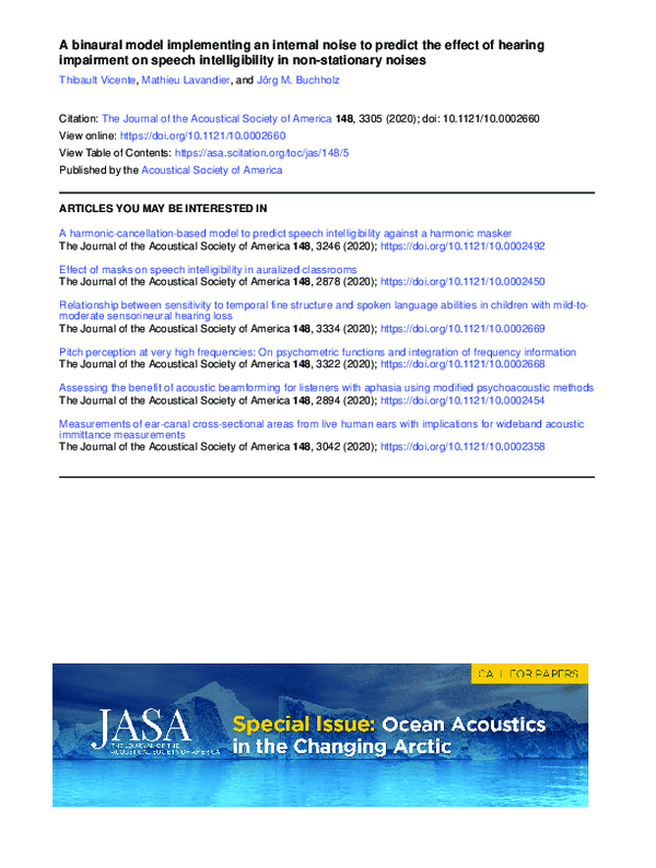 Pdf A Binaural Model Implementing An Internal Noise To Predict The Effect Of Hearing