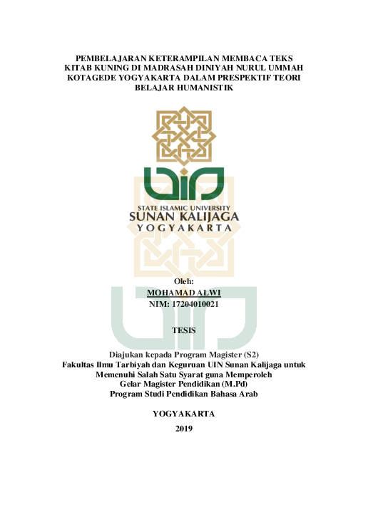 (PDF) Pembelajaran Keterampilan Membaca Tekskitab Kuning DI Madrasah Diniyah Nurul Ummahkotagede ...