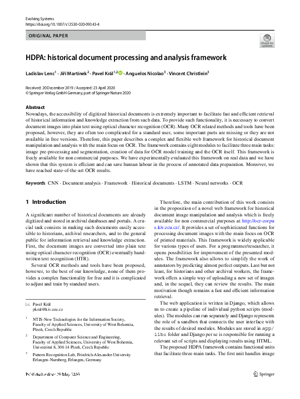 (PDF) HDPA: historical document processing and analysis framework