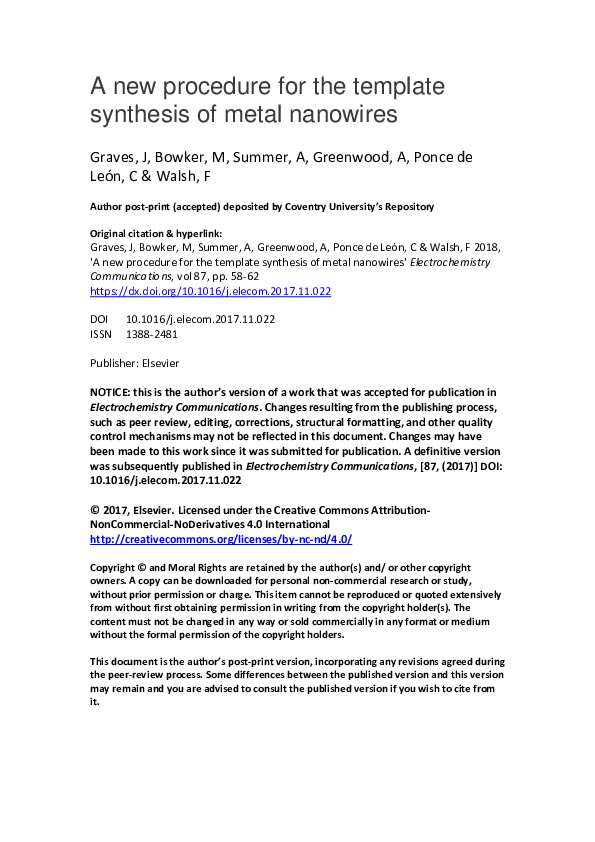(PDF) A new procedure for the template synthesis of metal nanowires