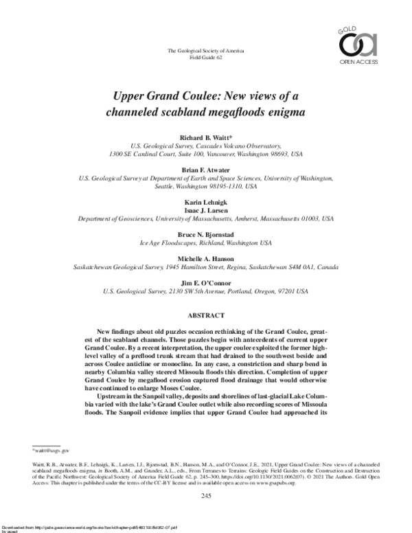 (PDF) Upper Grand Coulee: New views of a channeled scabland megafloods ...