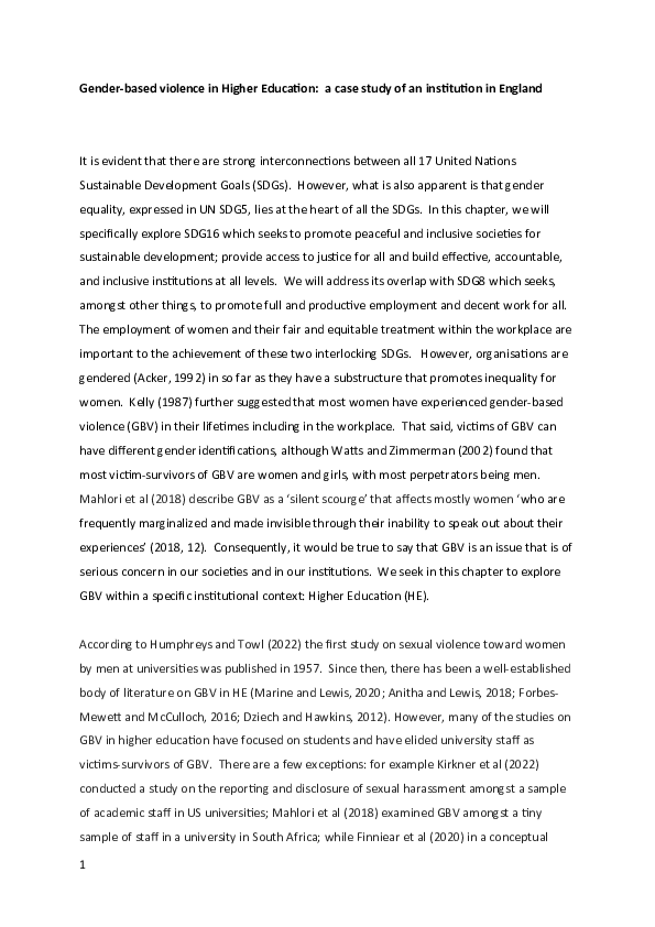 (DOC) Gender-based violence in Higher Education: a case study of an ...