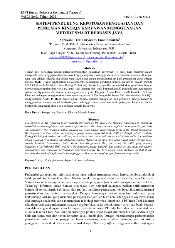 (PDF) Sistem Pendukung Keputusan Penggajian Dan Penilaian Kinerja Karyawan Menggunakan Metode ...