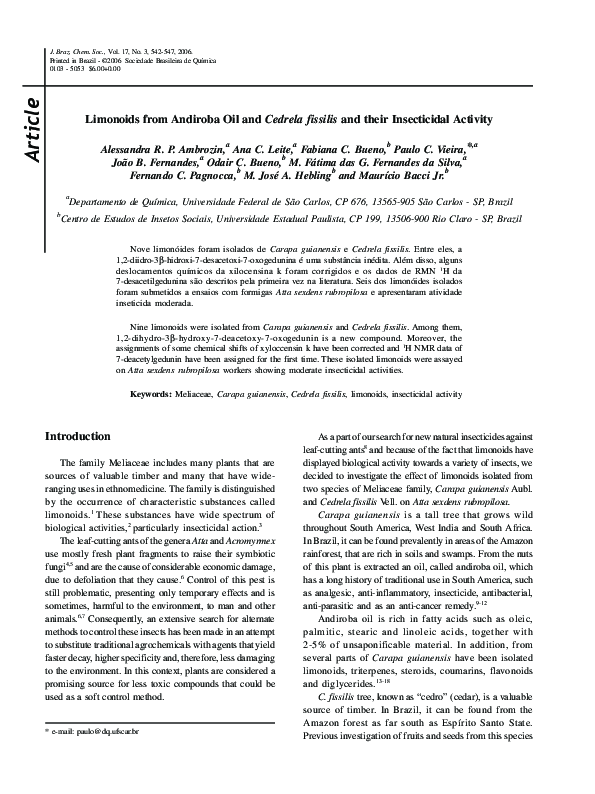(PDF) Limonoids from andiroba oil and Cedrela fissilis and their ...