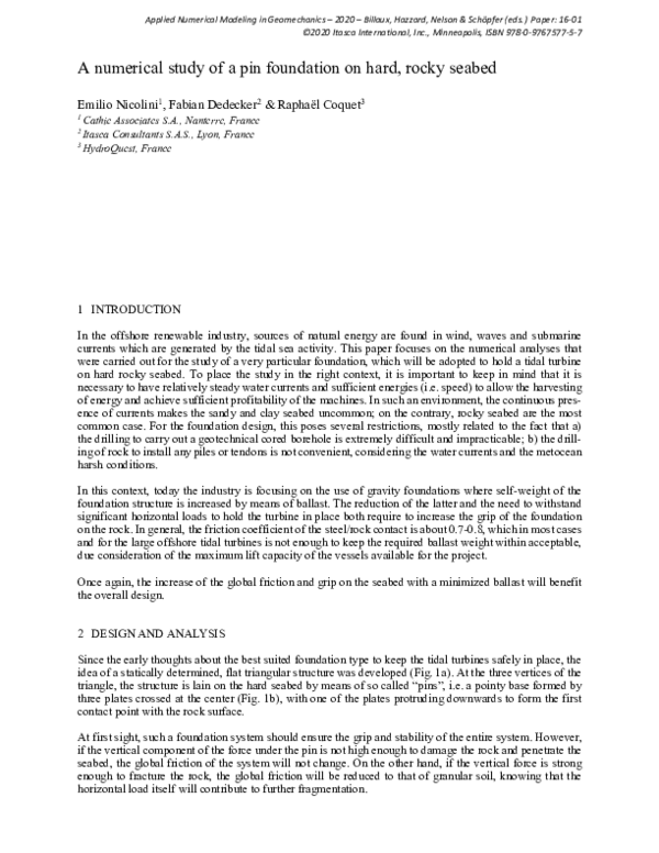 (PDF) A numerical study of a pin foundation on hard, rocky seabed