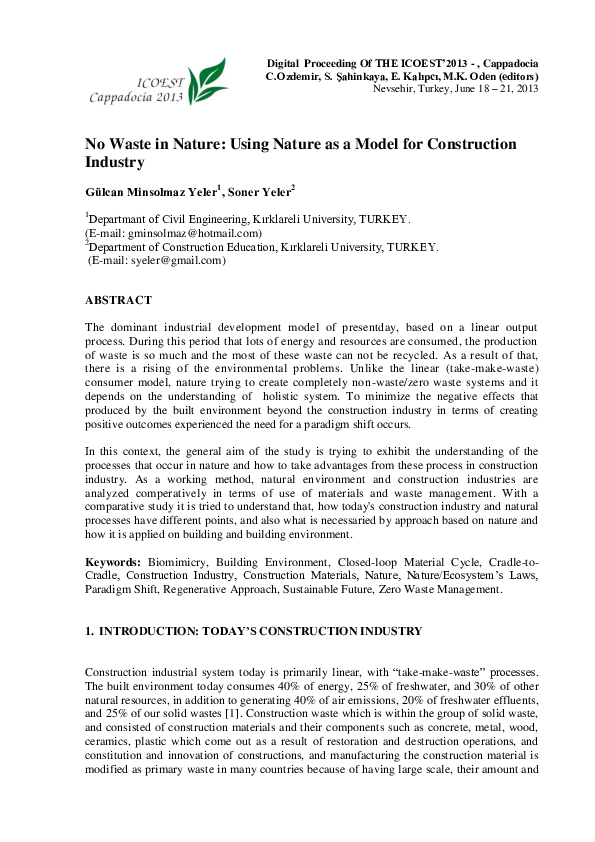 (PDF) No Waste in Nature: Using Nature as a Model for Construction Industry