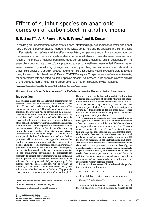 (PDF) Effect of sulphur species on anaerobic corrosion of carbon steel ...