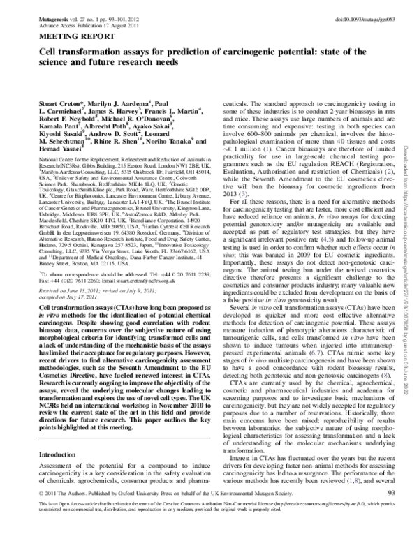 (PDF) Cell transformation assays for prediction of carcinogenic ...