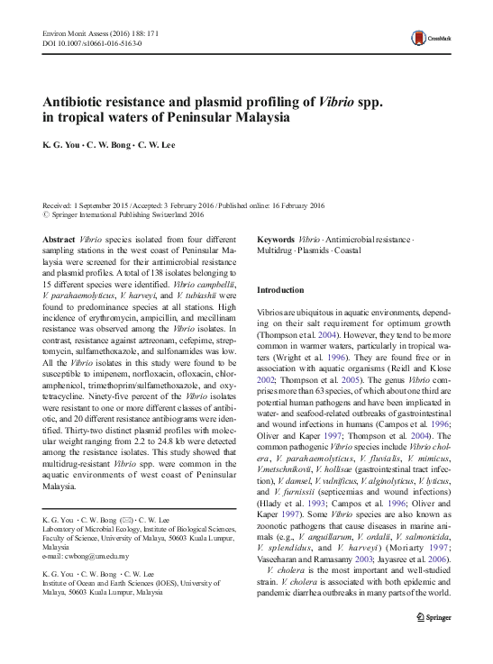 (PDF) Antibiotic resistance and plasmid profiling of Vibrio parahaemolyticus isolated from ...