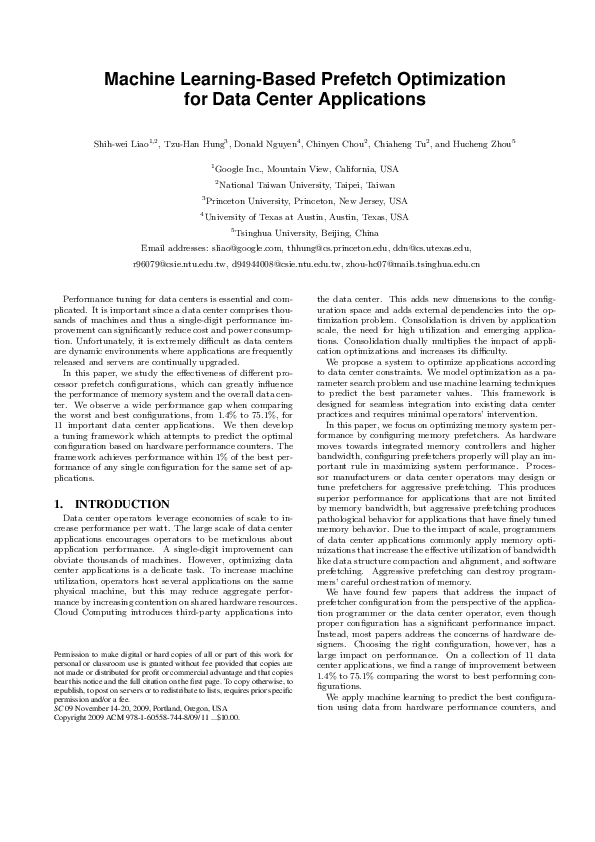 (PDF) Machine learning-based prefetch optimization for data center applications