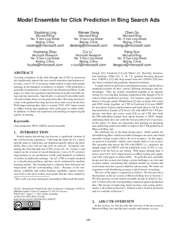 (PDF) Model Ensemble for Click Prediction in Bing Search Ads | Hucheng Zhou - Academia.edu