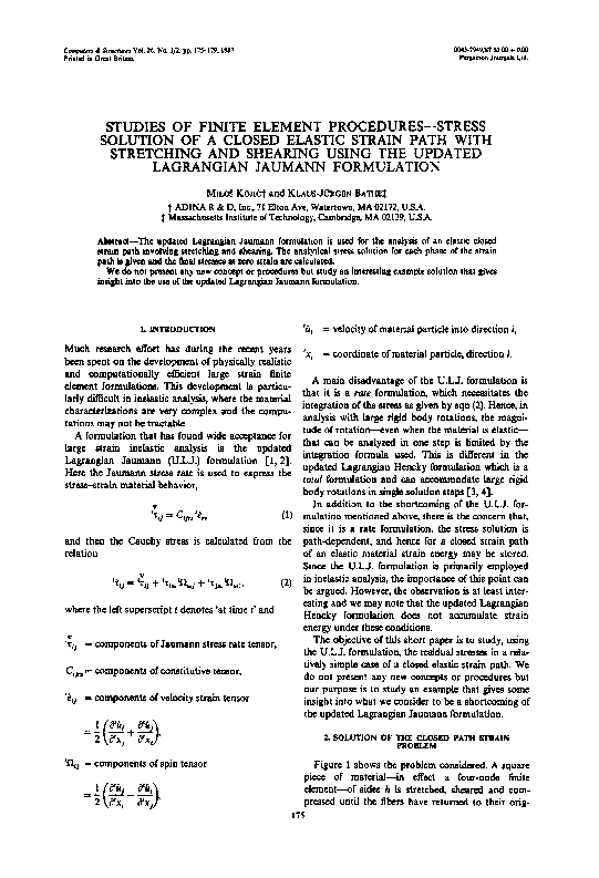 (PDF) Studies of finite element procedures—Stress solution of a closed elastic strain path with ...