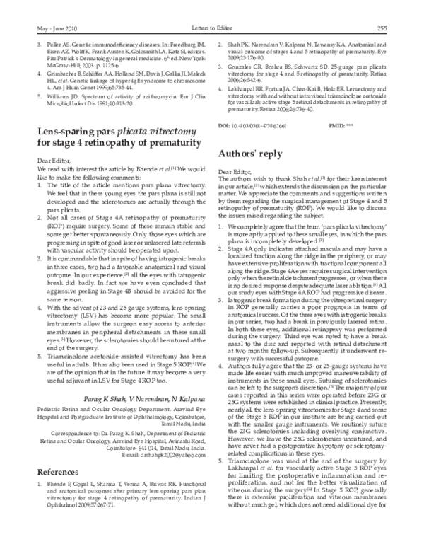 (PDF) Lens-sparing parsplicata vitrectomyfor stage 4 retinopathy of ...