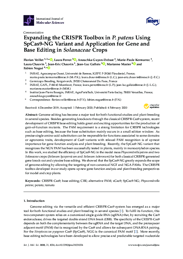 (PDF) Expanding the CRISPR Toolbox in P. patens Using SpCas9-NG Variant ...