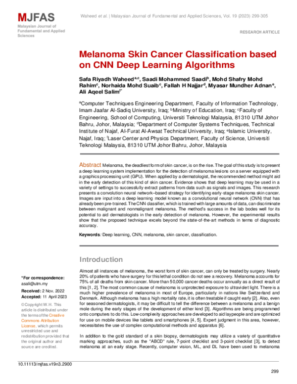 (PDF) Melanoma Skin Cancer Classification based on CNN Deep Learning ...