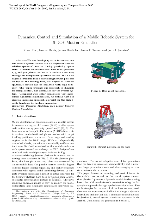 (PDF) Model Verification and Validation of a Mobile Robot System for 6-DOF Motion Emulation ...