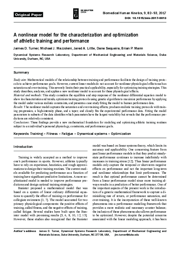 (PDF) Nonlinear Model for Optimizing Athletic Training