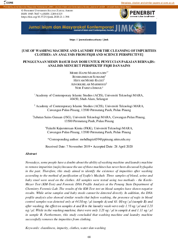 (PDF) Penggunaan Mesin Basuh dan Dobi untuk Penyucian Pakaian Bernajis ...