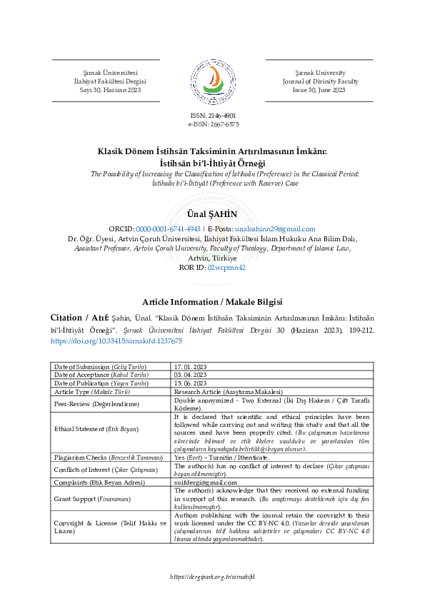 (PDF) Klasik Dönem İstihsān Taksiminin Artırılmasının İmkânı: İstihsān ...
