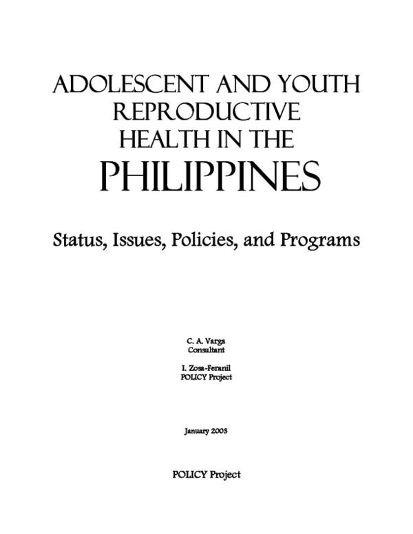 (PDF) Adolescent and youth reproductive health in Philippines: status ...