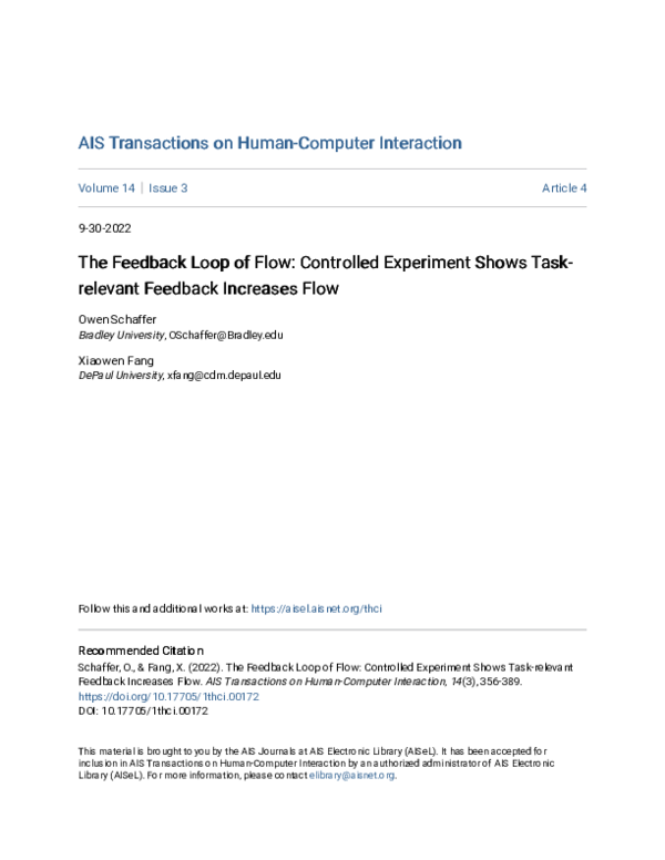 (PDF) The Feedback Loop of Flow: Controlled Experiment Shows Task ...