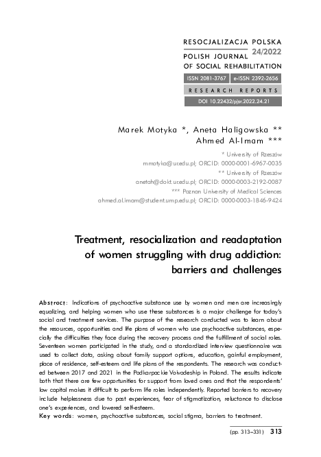 (PDF) Treatment, resocialization and readaptation of women struggling ...