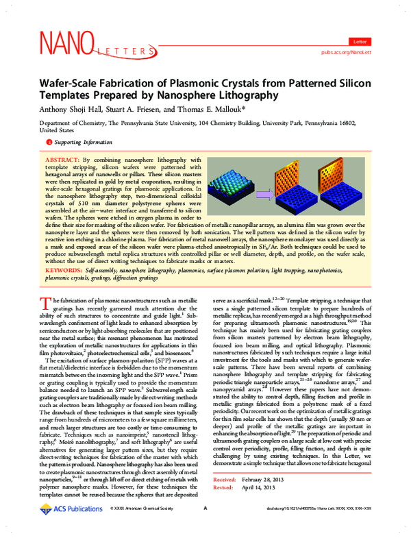 (PDF) Wafer-Scale Fabrication of Plasmonic Crystals from Patterned ...