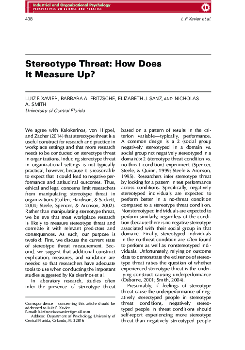 (PDF) Stereotype Threat: How Does It Measure Up?