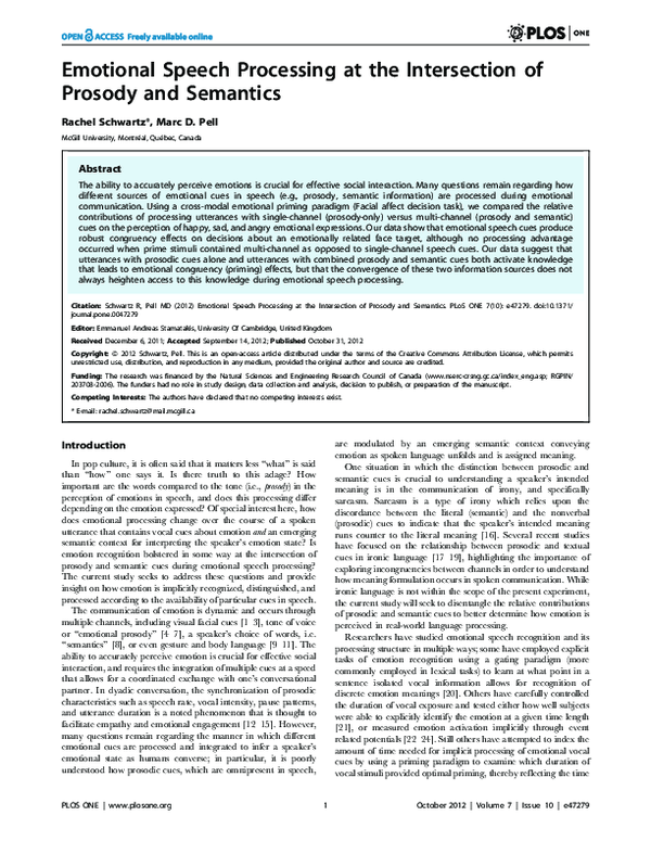 (PDF) Emotional Speech Processing at the Intersection of Prosody and Semantics