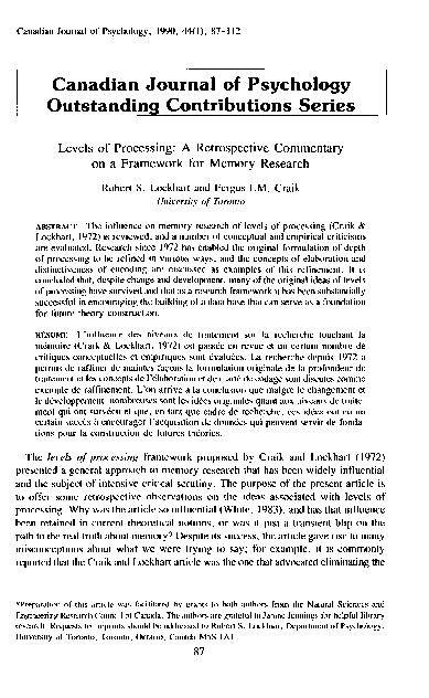 Pdf Levels Of Processing A Retrospective Commentary On A Framework For Memory Research