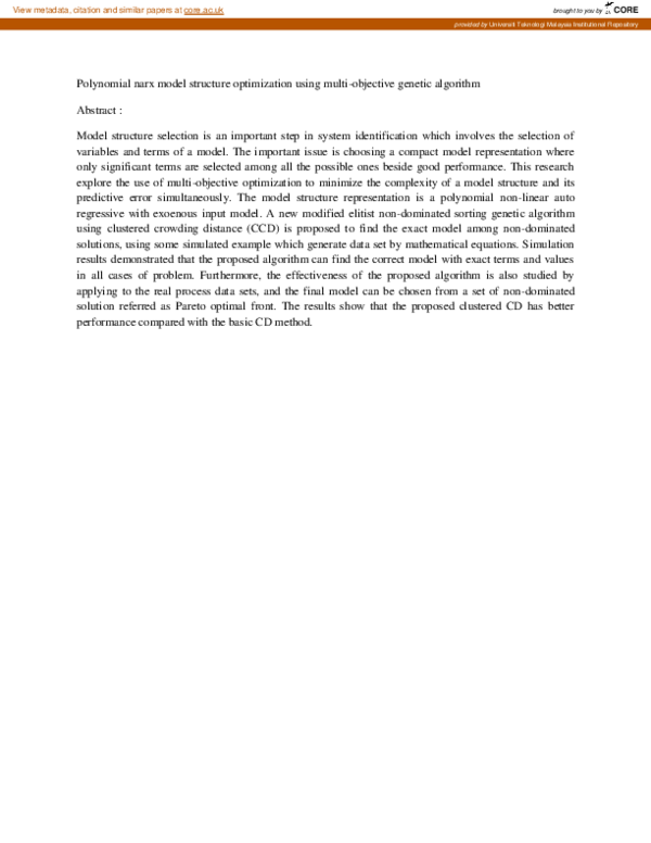 (PDF) Polynomial narx model structure optimization using multi-objective genetic algorithm