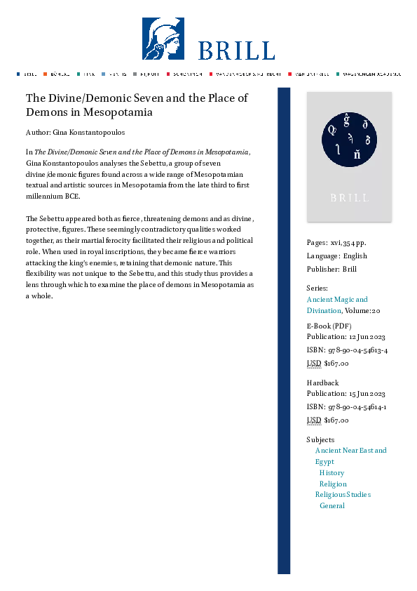 (PDF) The Divine/Demonic Seven and the Place of Demons in Mesopotamia