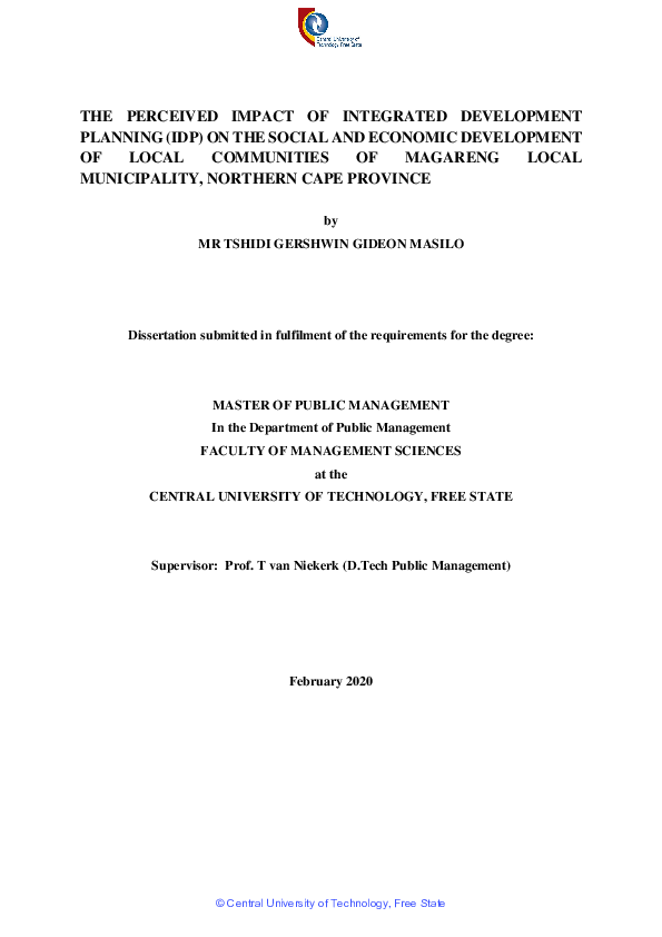 (PDF) The Perceived Impact Of Integrated Development Planning (Idp) On ...