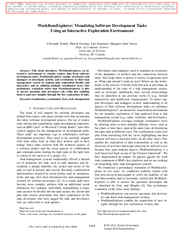 (PDF) WorkItemExplorer: Visualizing software development tasks using an interactive exploration ...