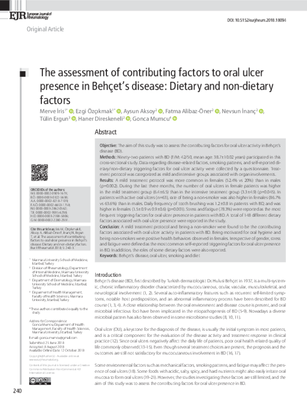 (PDF) The assessment of contributing factors to oral ulcer presence in ...
