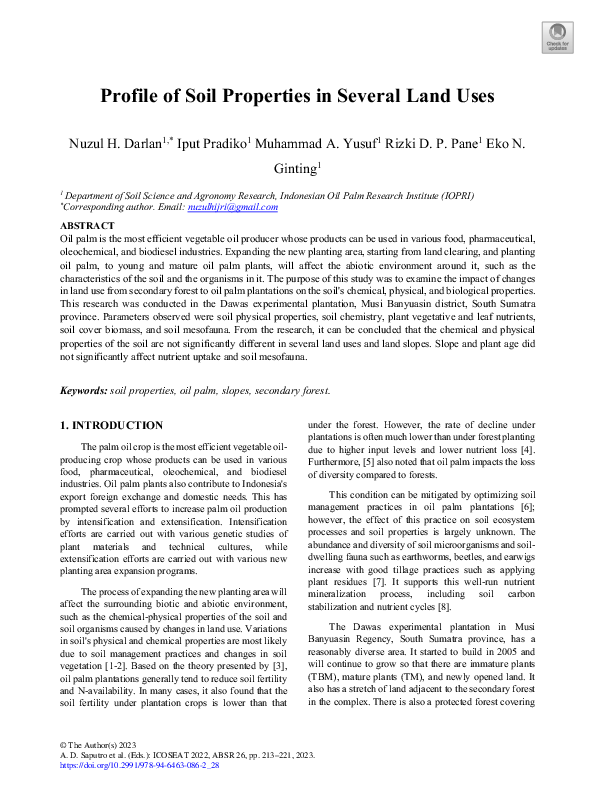 (PDF) Profile of Soil Properties in Several Land Uses