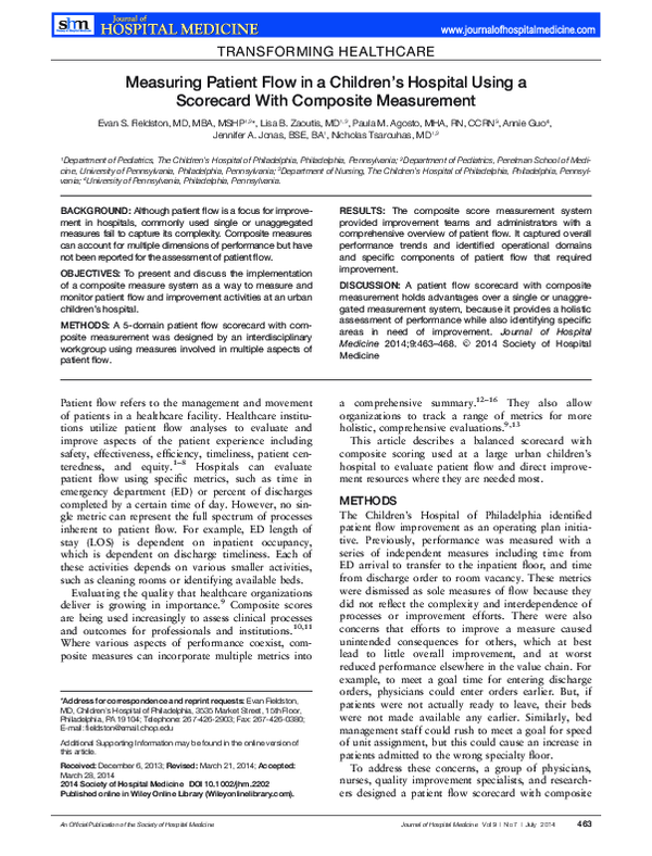 (PDF) Measuring patient flow in a children's hospital using a scorecard ...