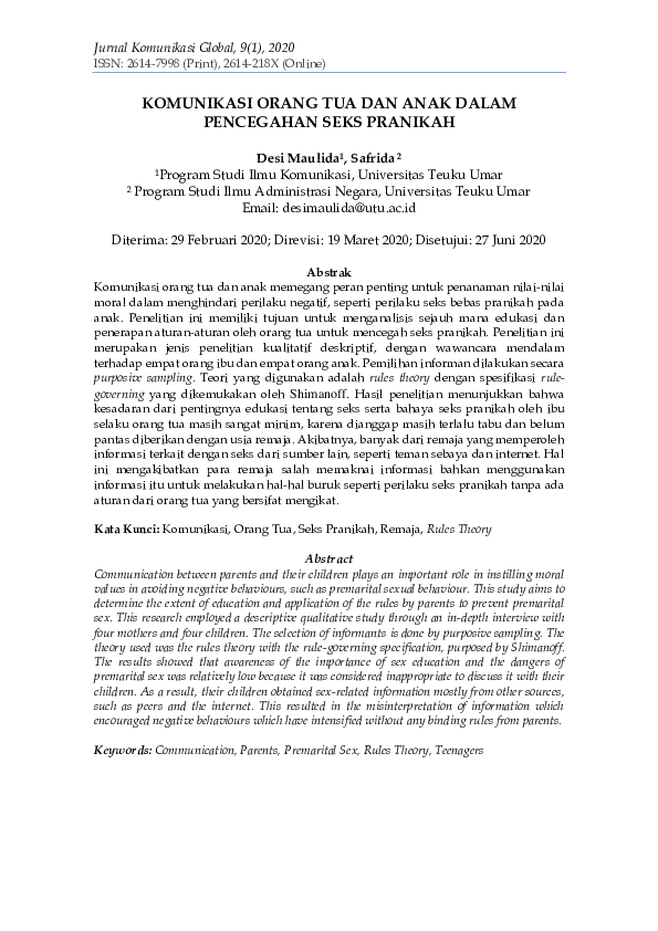 (PDF) Komunikasi Orang Tua dan Anak dalam Pencegahan Seks Pranikah