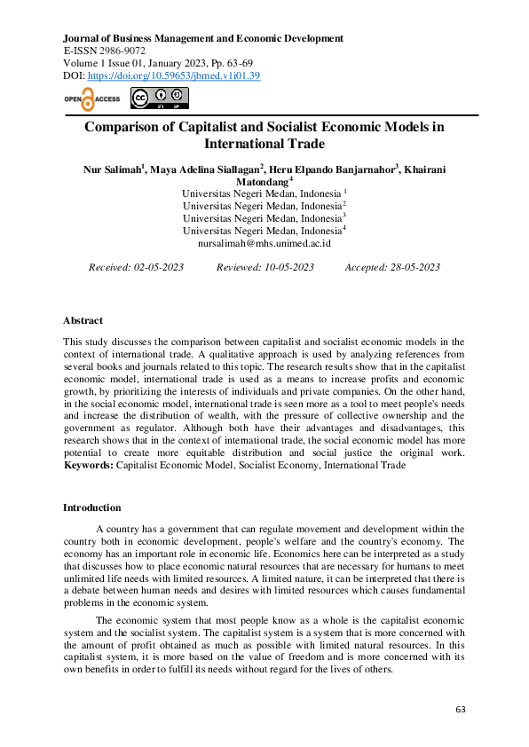 (PDF) Comparison of Capitalist and Socialist Economic Models in ...