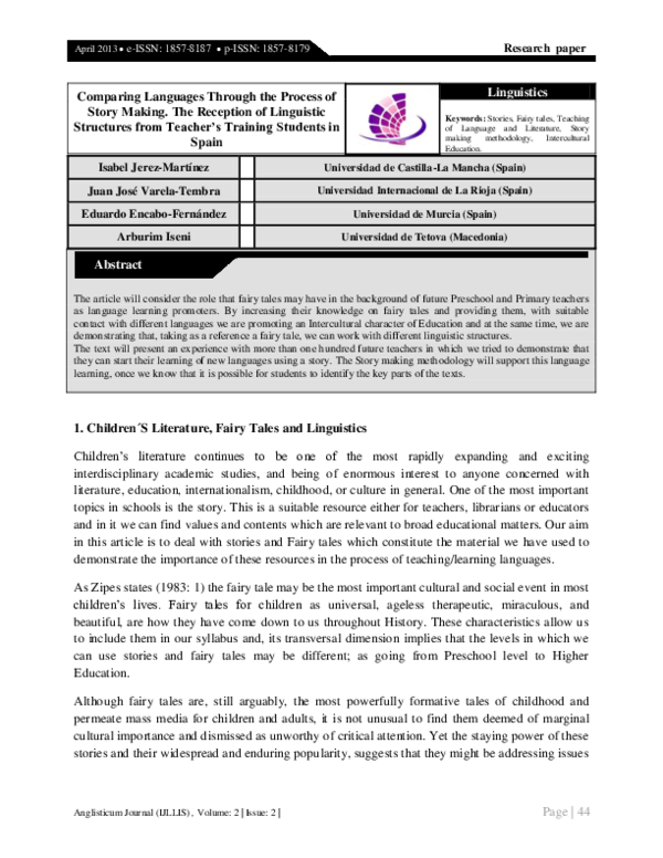 (PDF) Comparing Languages Through the Process of Story Making. The Reception of Linguistic ...