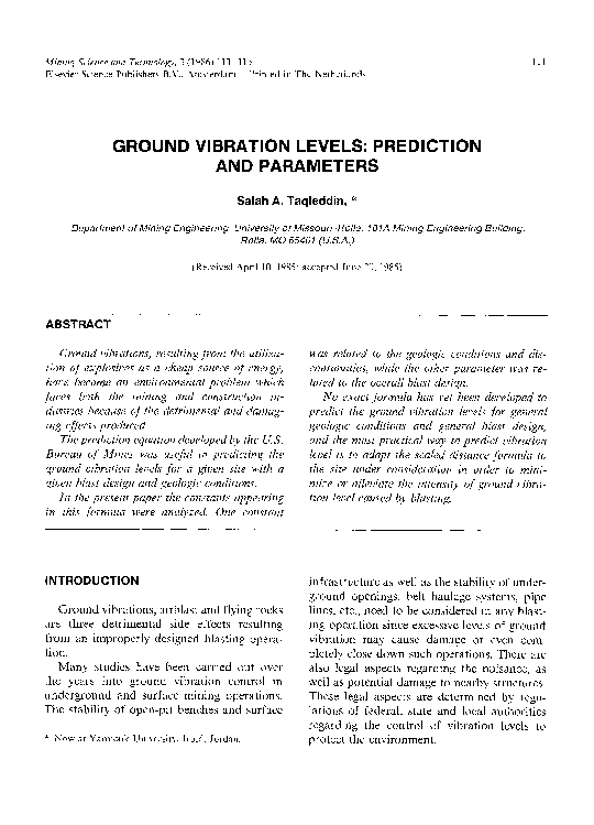 (PDF) Ground vibration levels: prediction and parameters