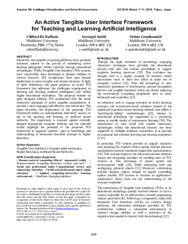 Pdf An Active Tangible User Interface Framework For Teaching And Learning Artificial Intelligence