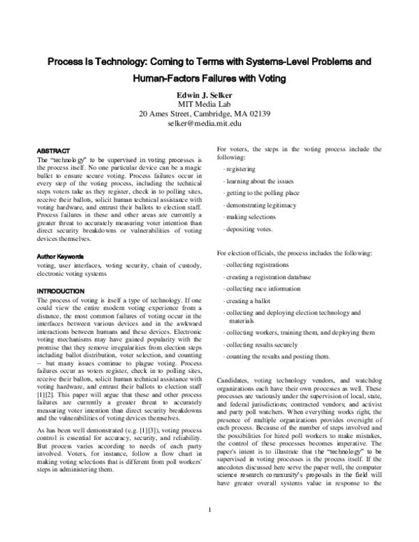 (PDF) Process Is Technology : Coming to Terms with Systems-Level ...