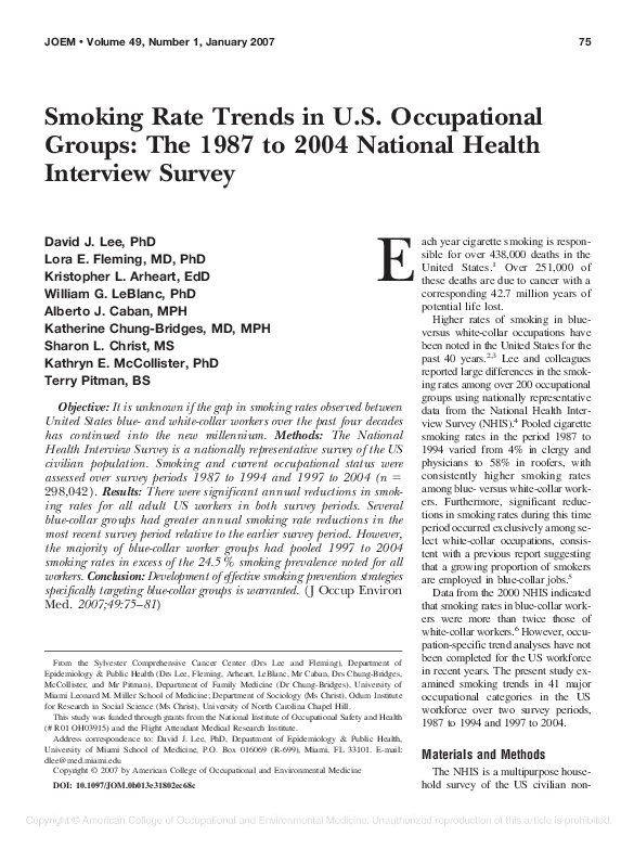 (PDF) Smoking Rate Trends in U.S. Occupational Groups: The 1987 to 2004 ...